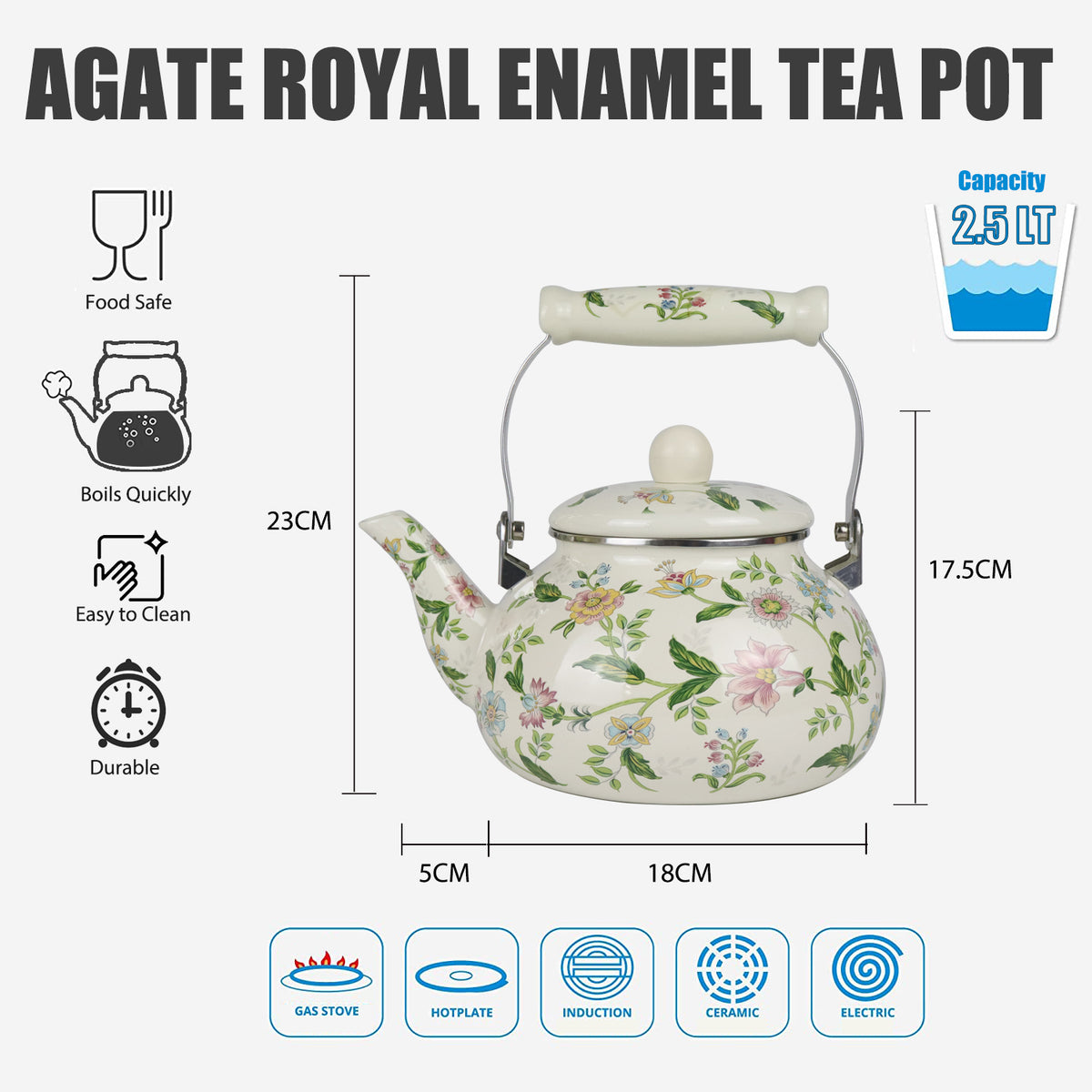 Agate Royal Enamel Teapot 2.5LT Iris – Big5 Cookware Factory Shop