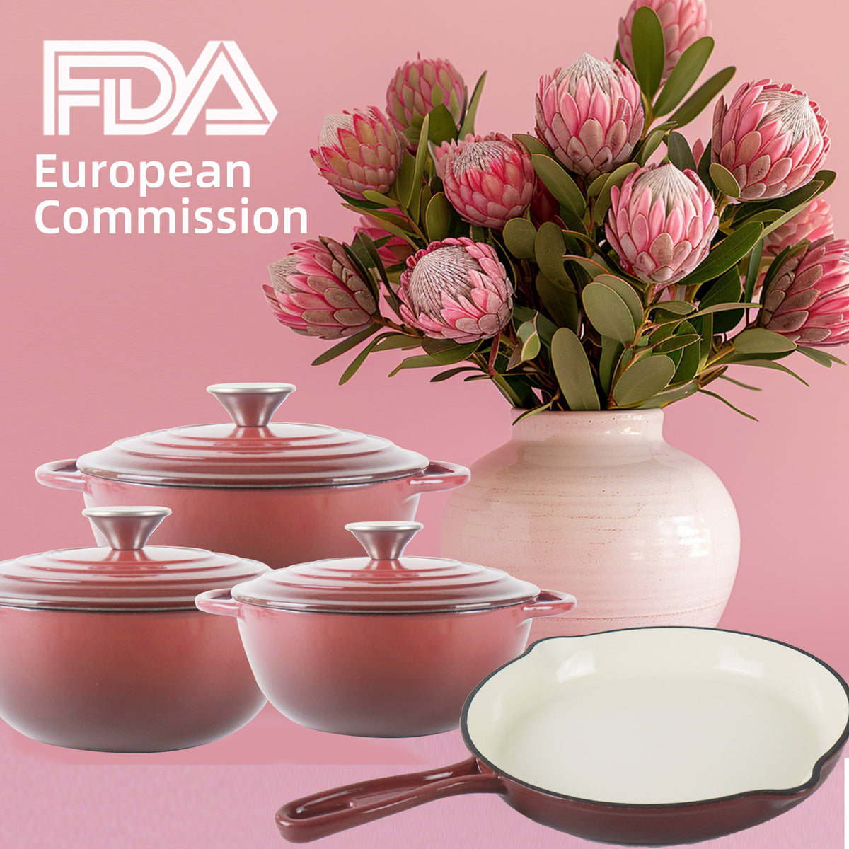 La Cocina 7 Piece Vintage Maroon Cast Iron Enamel Cookware Set – Big5 ...