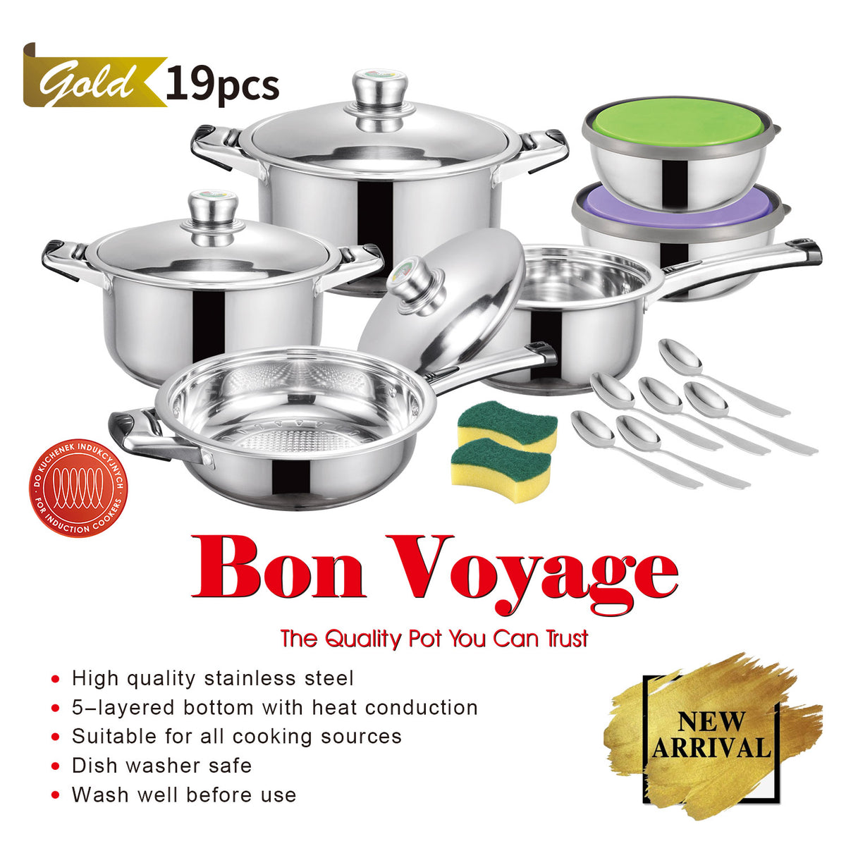 Bon Voyage 28 Piece Stainless Steel Cookware Set – Big5 Cookware ...