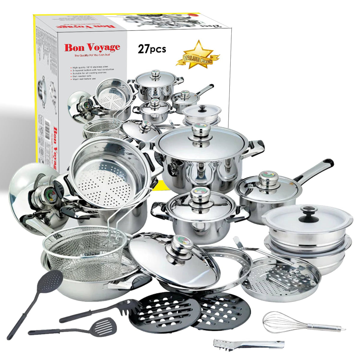 Bon Voyage 27PC High Quality Stainless Pots Set – Big5 Cookware Factory ...