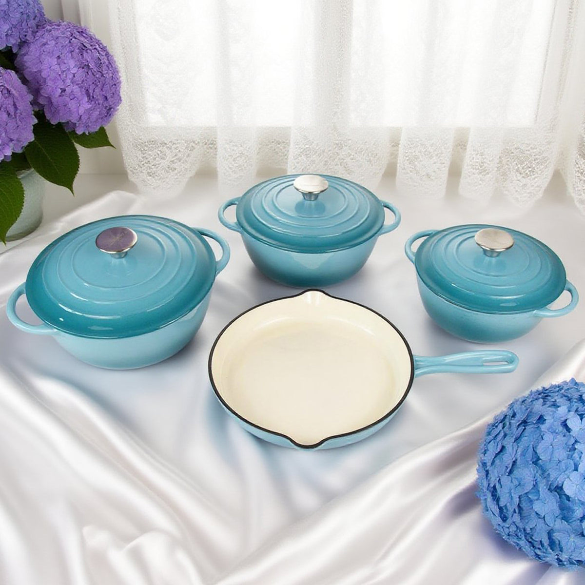 La Cocina 7 Piece Turquoise Cast Iron Enamel Cookware Set – Big5 ...