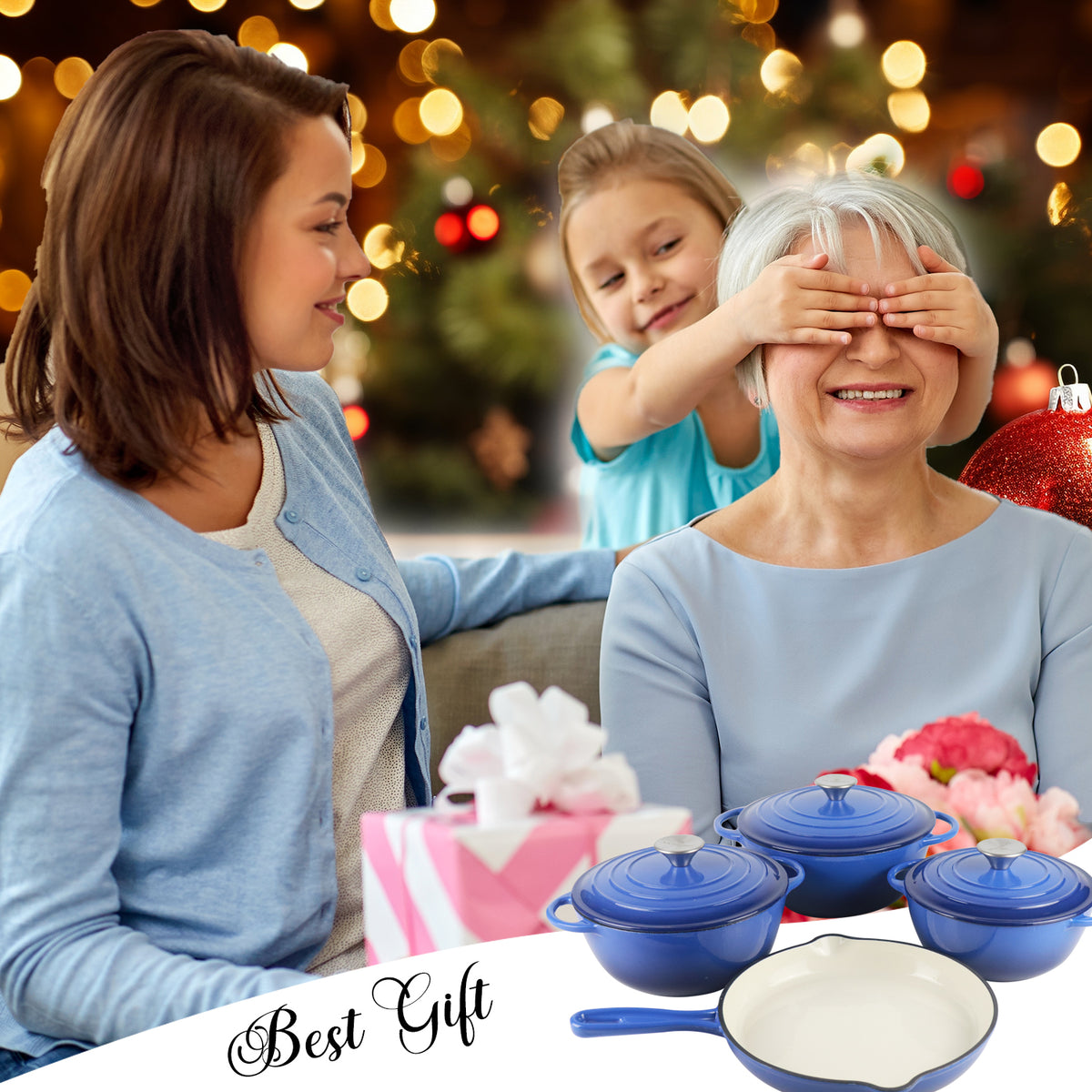 La Cocina 7 Piece Amazon Blue Cast Iron Enamel Cookware Set – Big5 ...