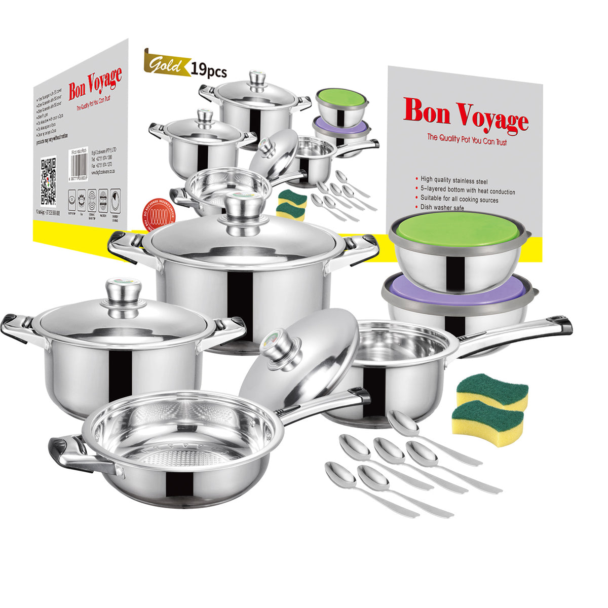 Bon Voyage 28 Piece Stainless Steel Cookware Set – Big5 Cookware ...
