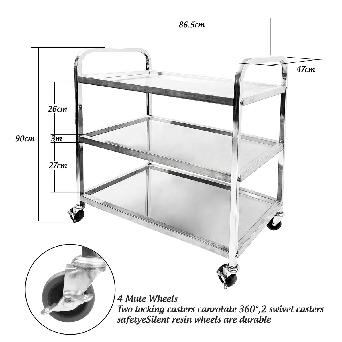 Stainless Steel 3 Tier Trolley, Utility Cart – Big5 Cookware Factory Shop