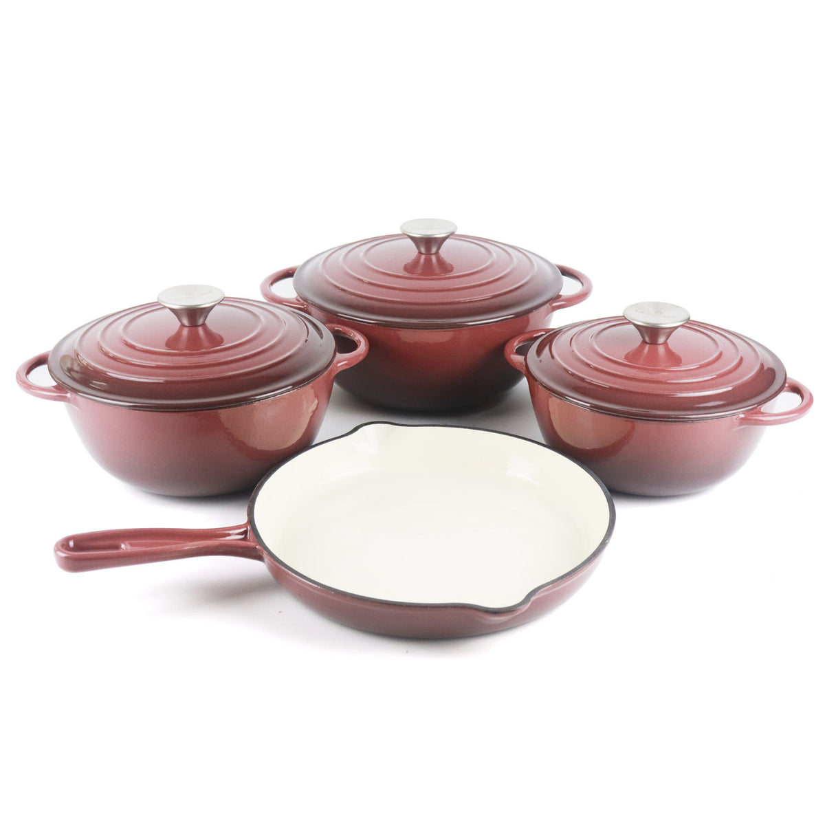 La Cocina 7 Piece Vintage Maroon Cast Iron Enamel Cookware Set – Big5 ...