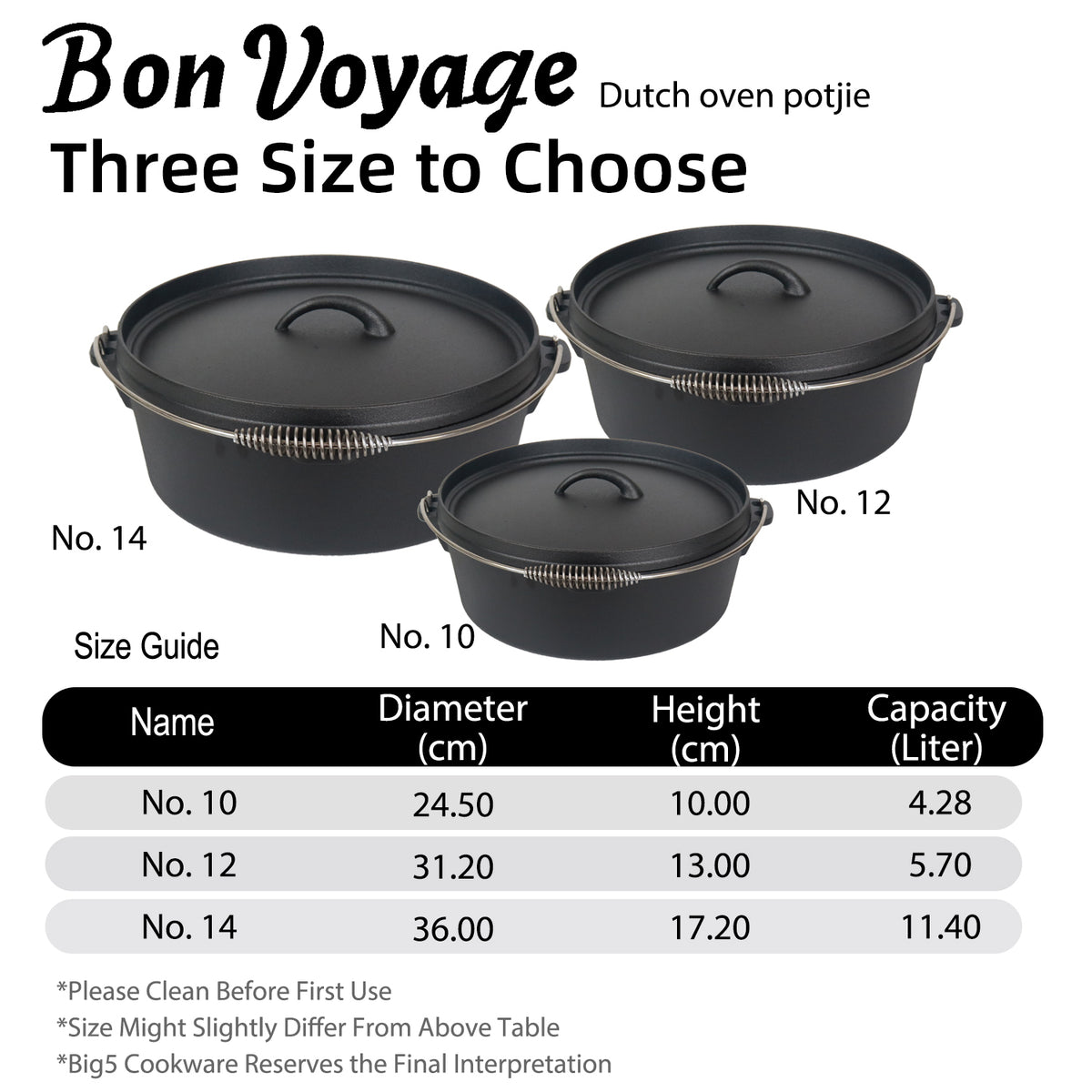 Bon Voyage Cast Iron Dutch Oven Potjie Pot – Big5 Cookware Factory Shop
