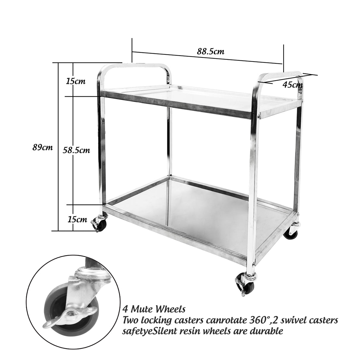 Stainless Steel 2 Tier Trolley, Utility Cart – Big5 Cookware Factory Shop