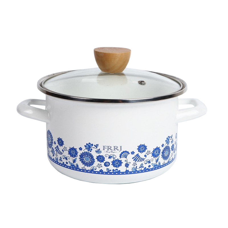 Premier Quality Enamel Blue Flower White Casserole Pot – Big5 Cookware ...