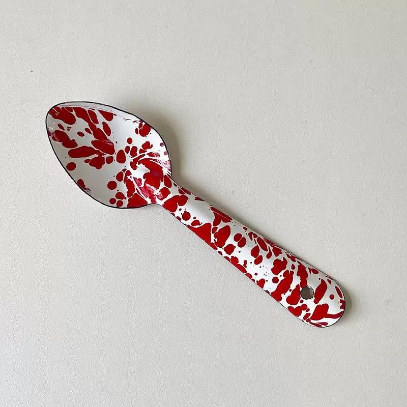Big5 Marble Splatter Red Enamel Dinner Set Mug Plate Spoon Bowl Campin ...