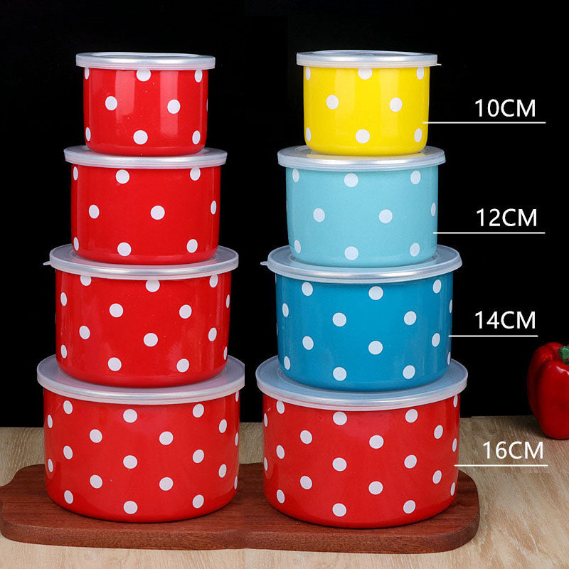 Agate Enamel Round Storage Box Set 8pc (four bowls & four lids)- Tall ...